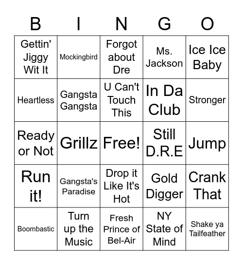 Rap Classics Bingo Card