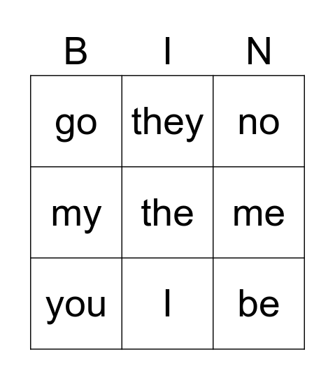 Tricky Words Bingo Card