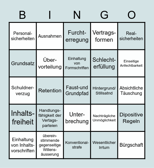 Allgemeine Vertragslehre Bingo Card