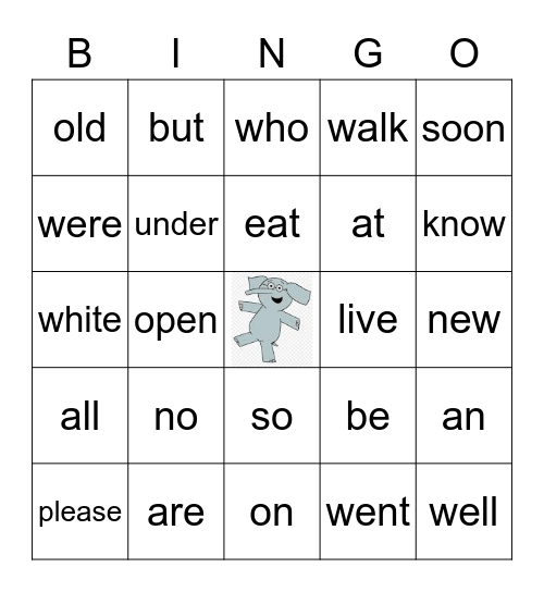 Elephant and Piggie (y/g) Bingo Card
