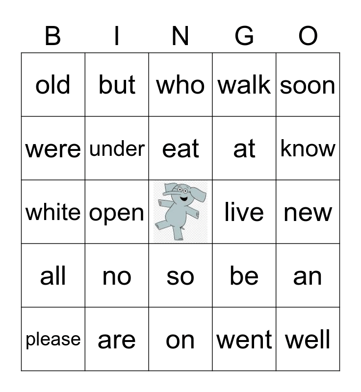 Elephant and Piggie (y/g) Bingo Card