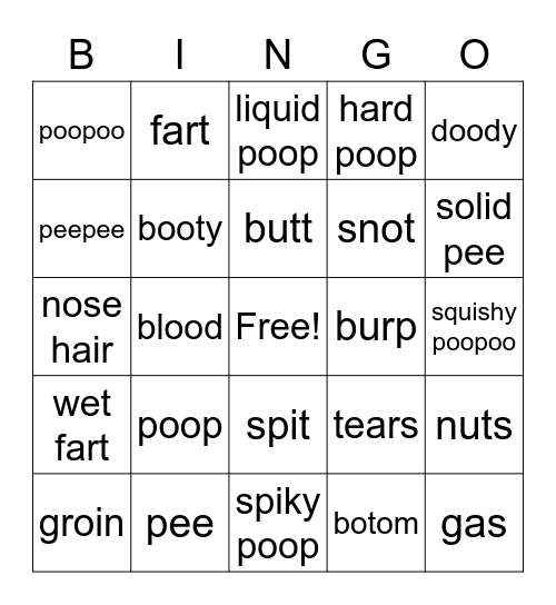 bathroom humor Bingo Card