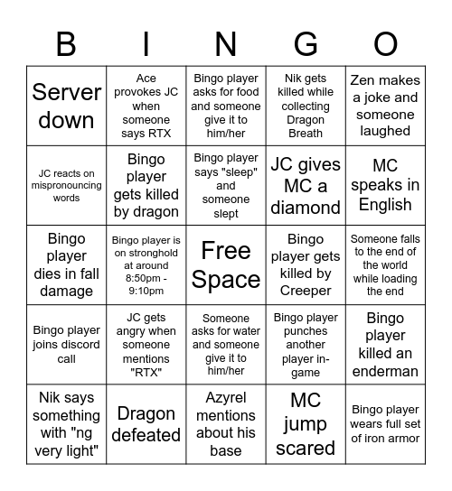 Twitch Stream Bingo Card