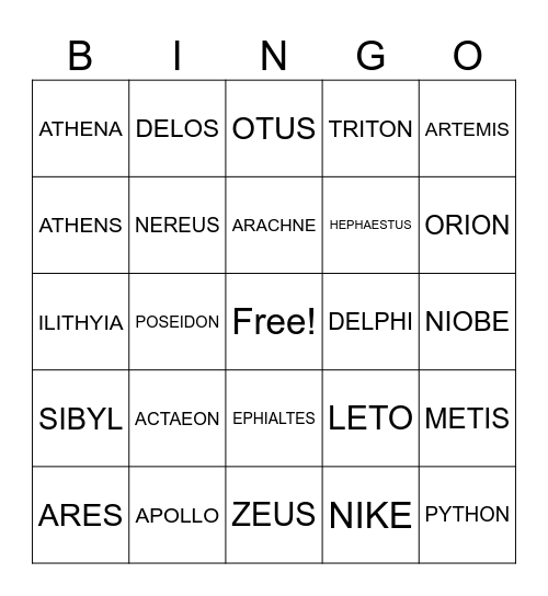Mythology BINGO #2 Bingo Card