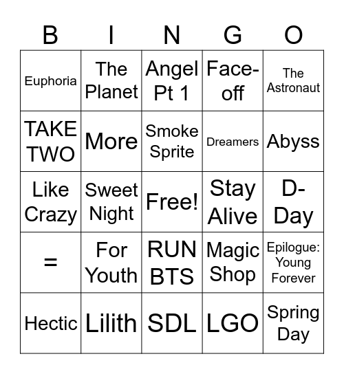 BTS FESTA BINGO (BLACKOUT) Bingo Card