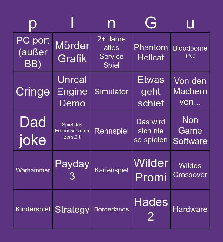PC Games Shows Bingo Card