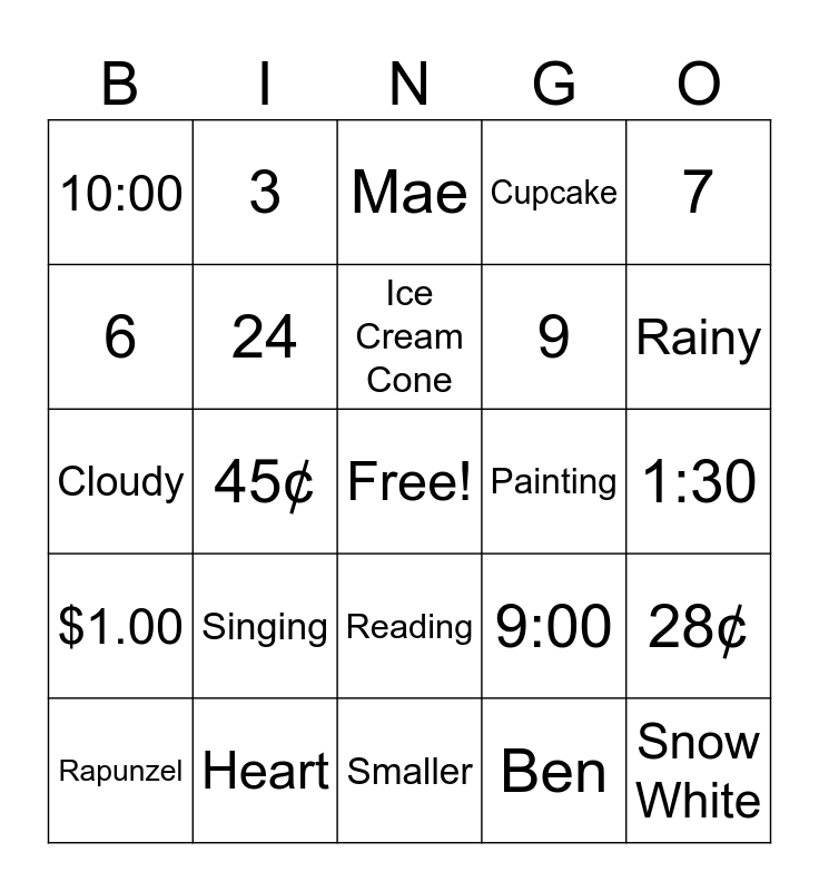 Concepts Review Bingo Card
