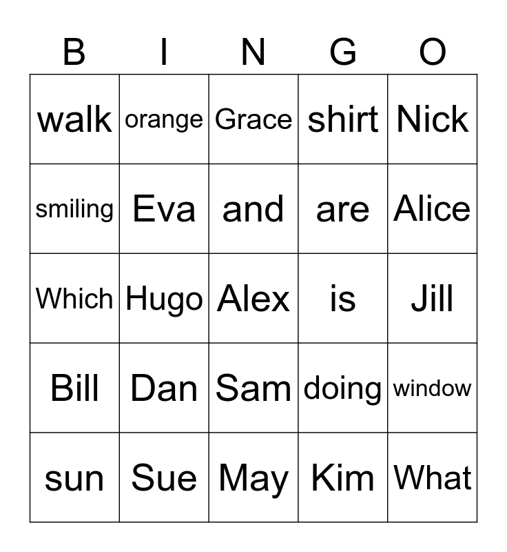 Pre-A1 Starters Bingo Card