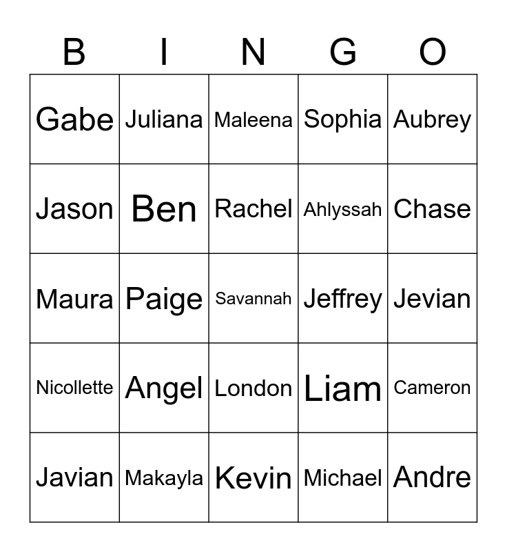 Eighth Period Bingo Card