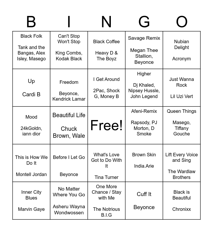 Juneteenth Music Bingo Card