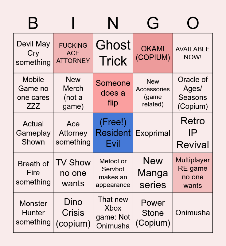 CAPCOM SHOWCASE Bingo Card