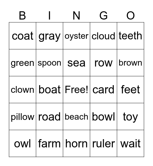 Sounds Great 5 double vowel ALL Bingo Card