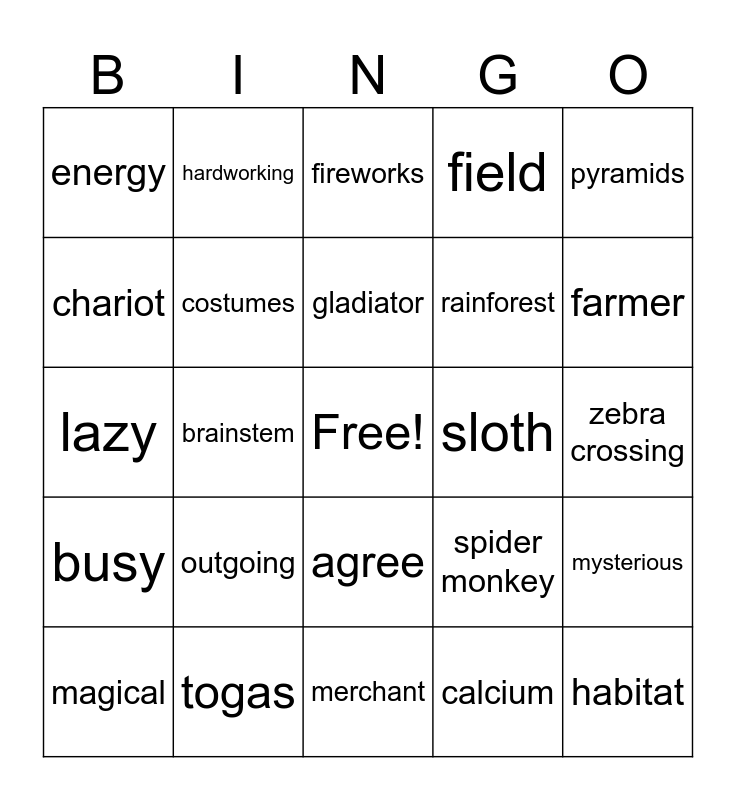 Grade 5 learning Bingo Card