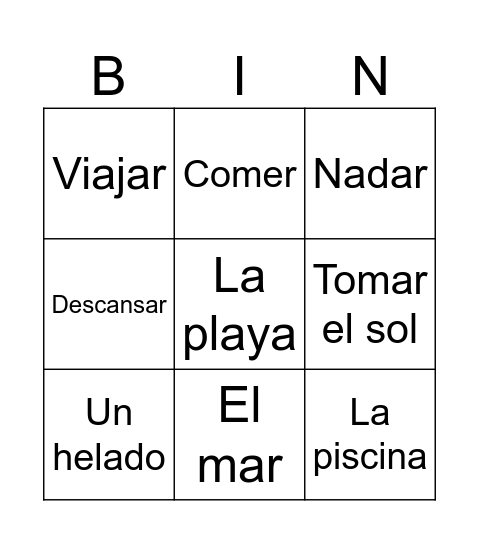 Vacaciones Bingo Card