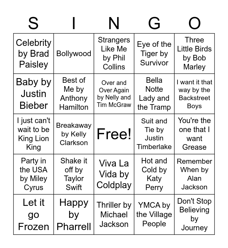 IMPACT SINGO Bingo Card
