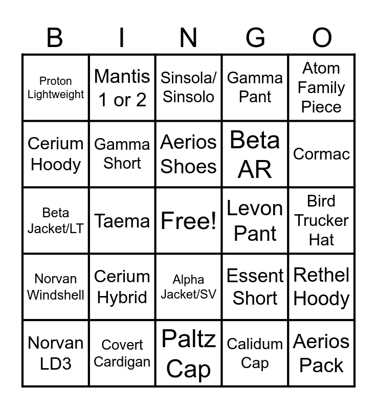 Arc BINGO Card