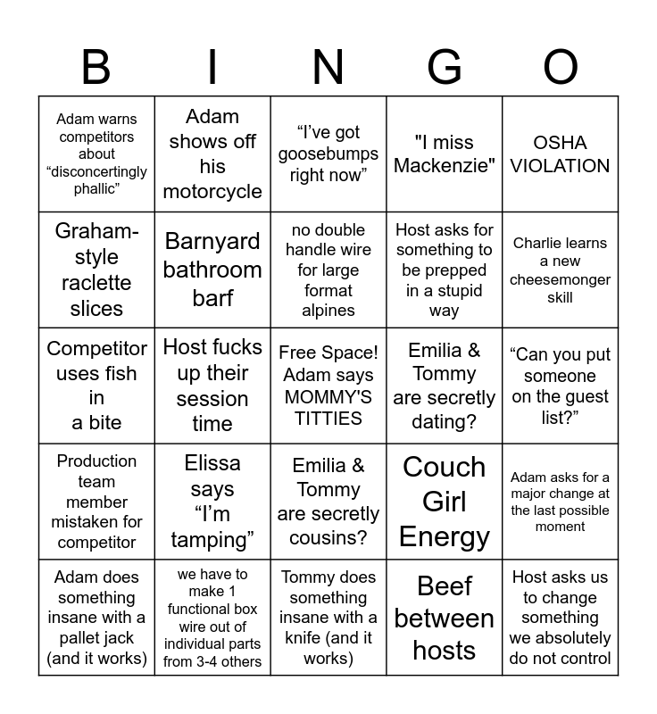CMI Production Team Bingo Card