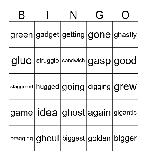 g words Bingo Card