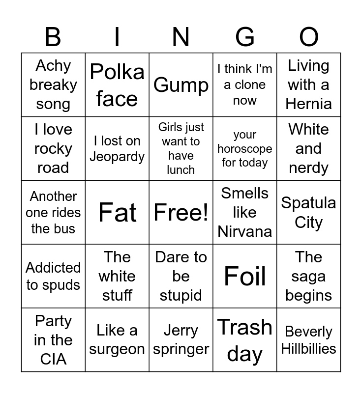 Weird Al Bingo Card