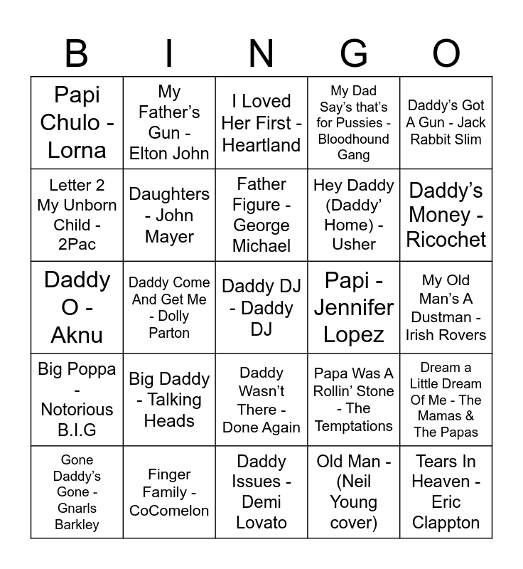 Fathers' Day Bingo Card