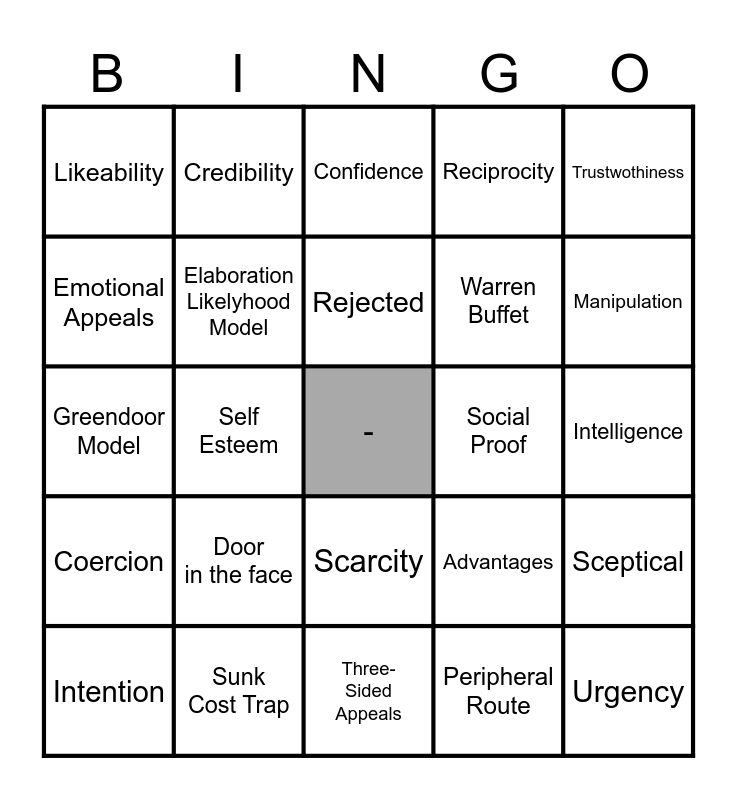 Persuasion Bingo Card