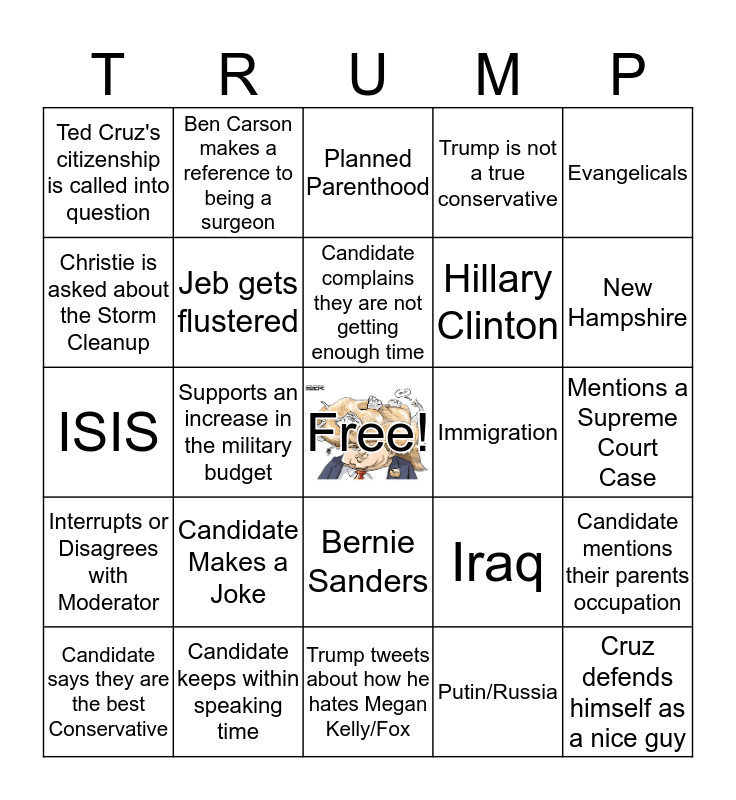 Republican Debate January 28, 2016 #2 Bingo Card
