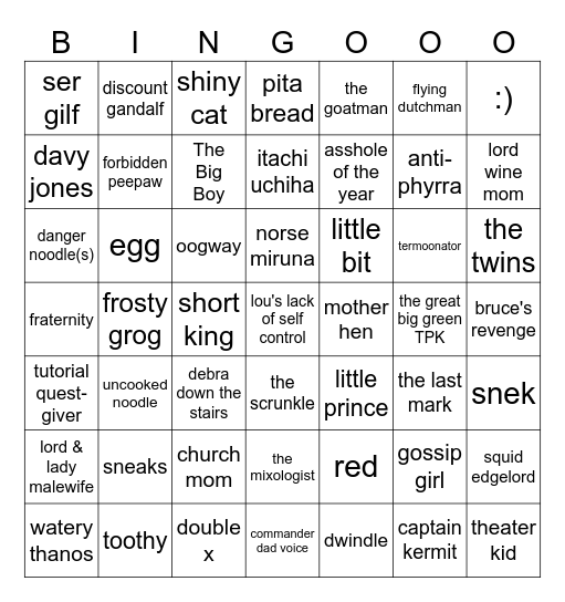 Atop the Moon's Envy Bingo Card