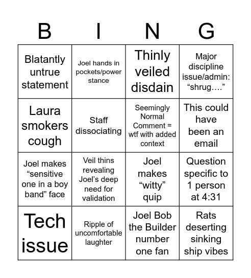 Faculty Meeting Bingo Card