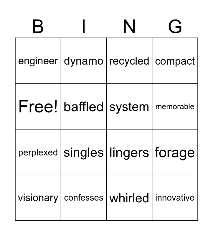 3rd Grade Vocabulary Words Bingo Card