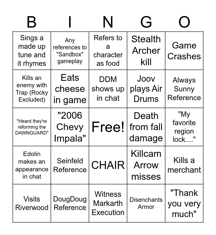 Joov Chatter Stream BINGO Card