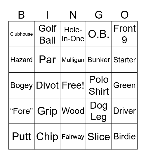 Golf Bingo Card