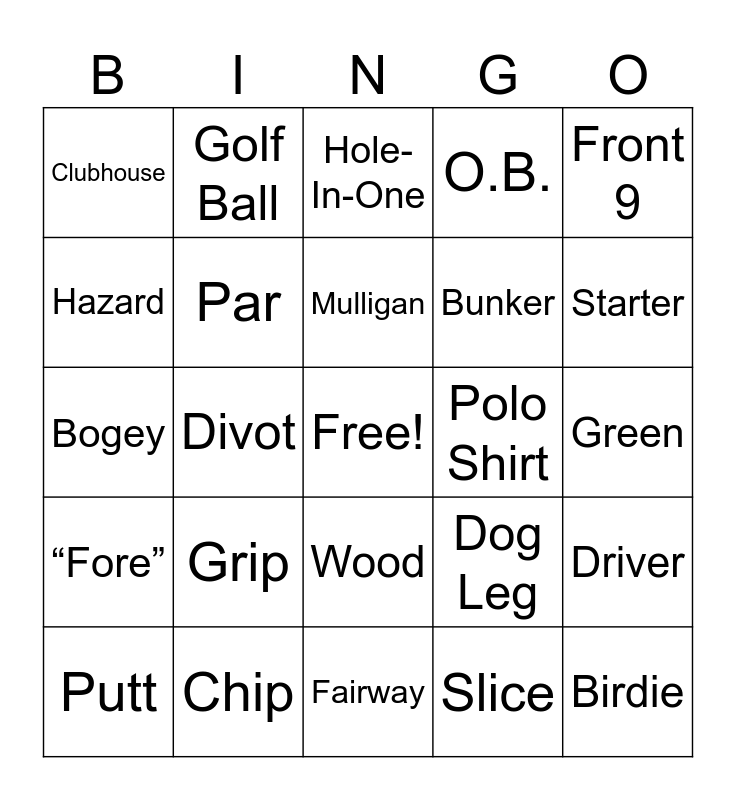 Golf Bingo Card