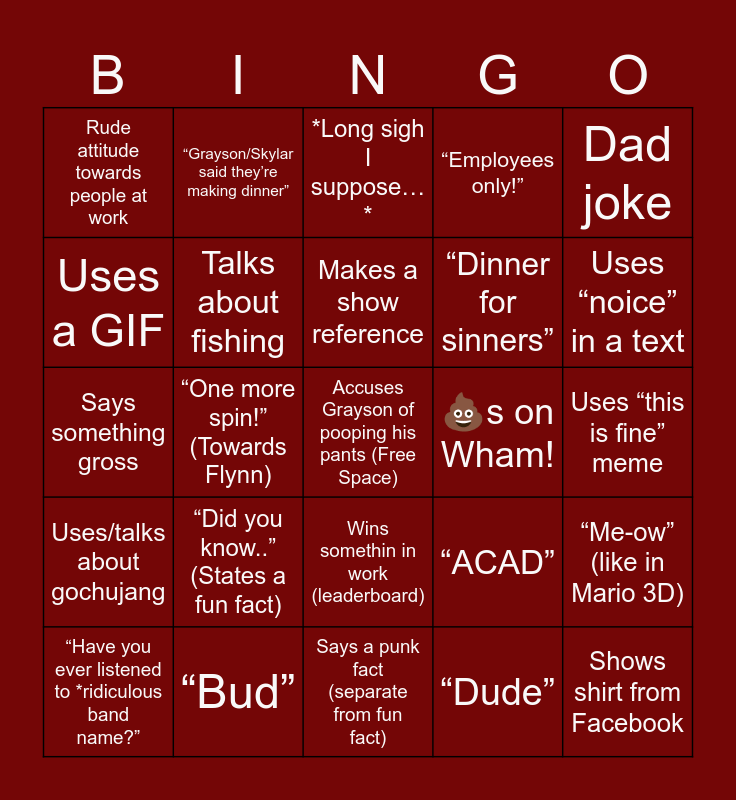 Travvy Patty Bingo Card