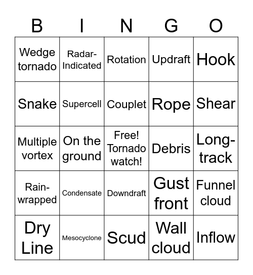 Tornado Terms Bingo Card