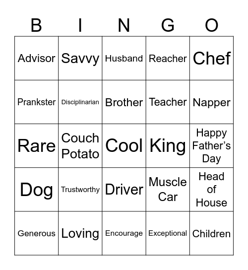 Father's Day Bingo Card