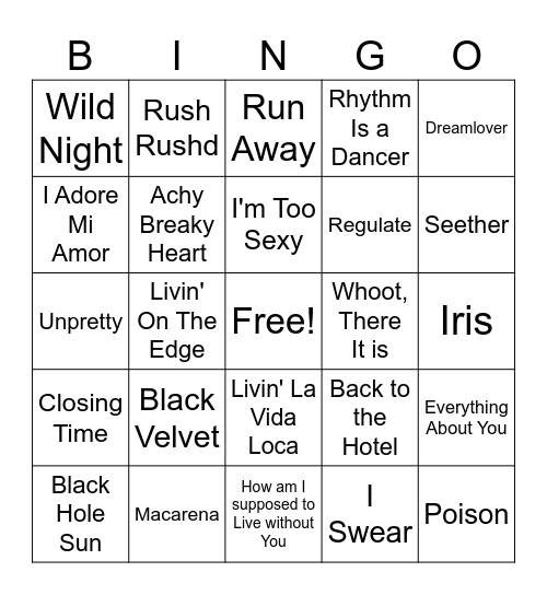1990-1999 AT 40 Bingo Card