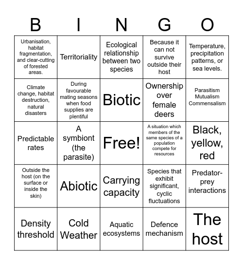 Population Bingo Answers Bingo Card