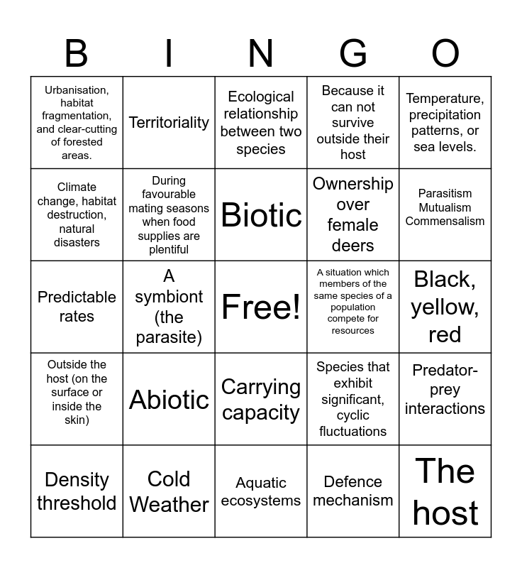 Population Bingo Answers Bingo Card