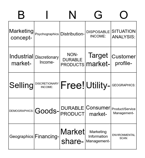 MARKETING Bingo Card