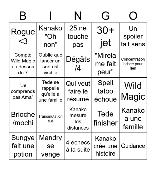 Xihuan Bingo Card