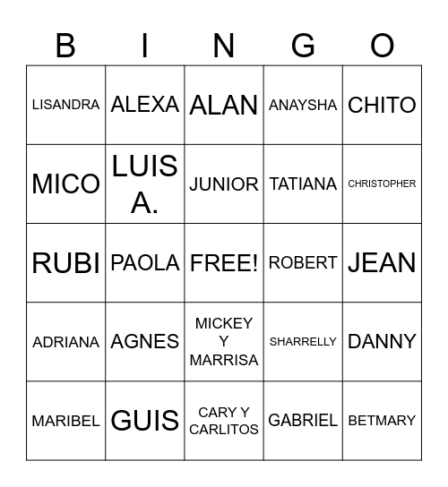 FAMILIA ES FAMILIA Bingo Card