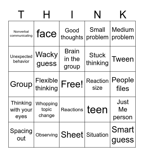 Social Thinking Bingo Card