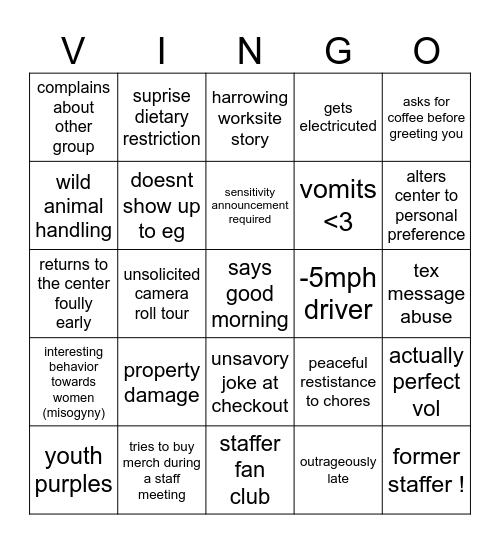 VINGO! Bingo Card