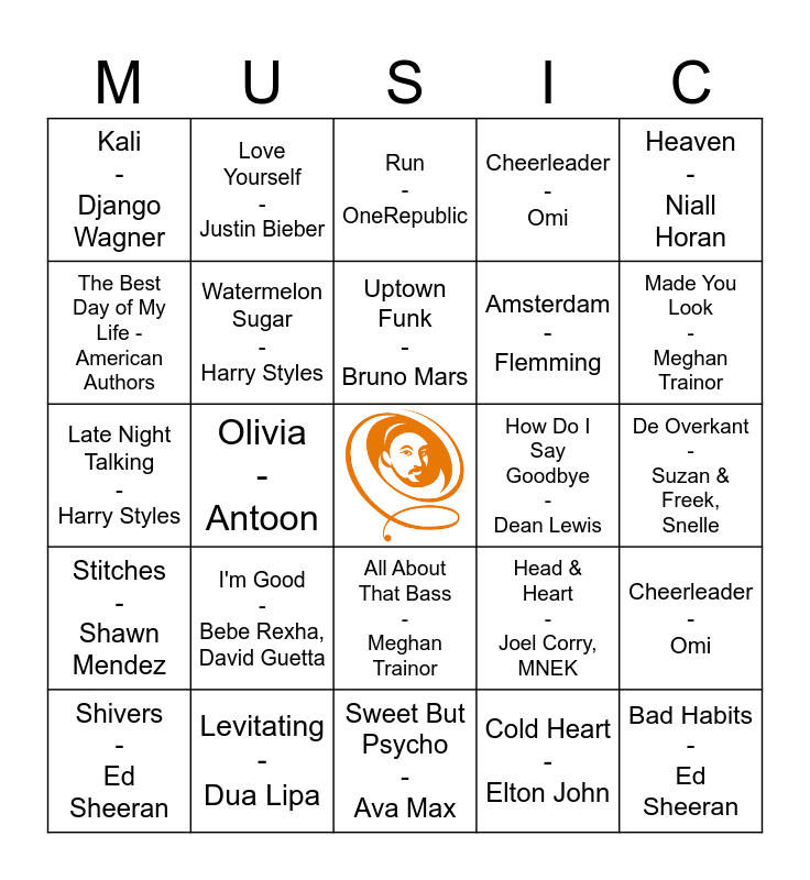 Pop Music Bingo Card