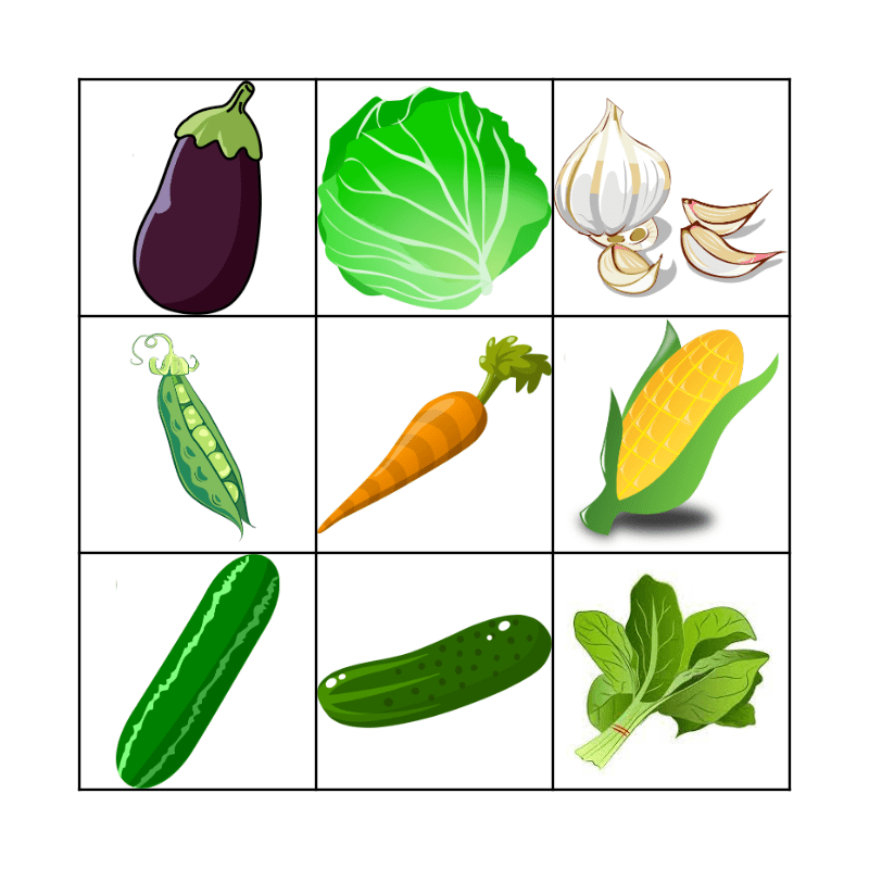 Veggies Bingo Card