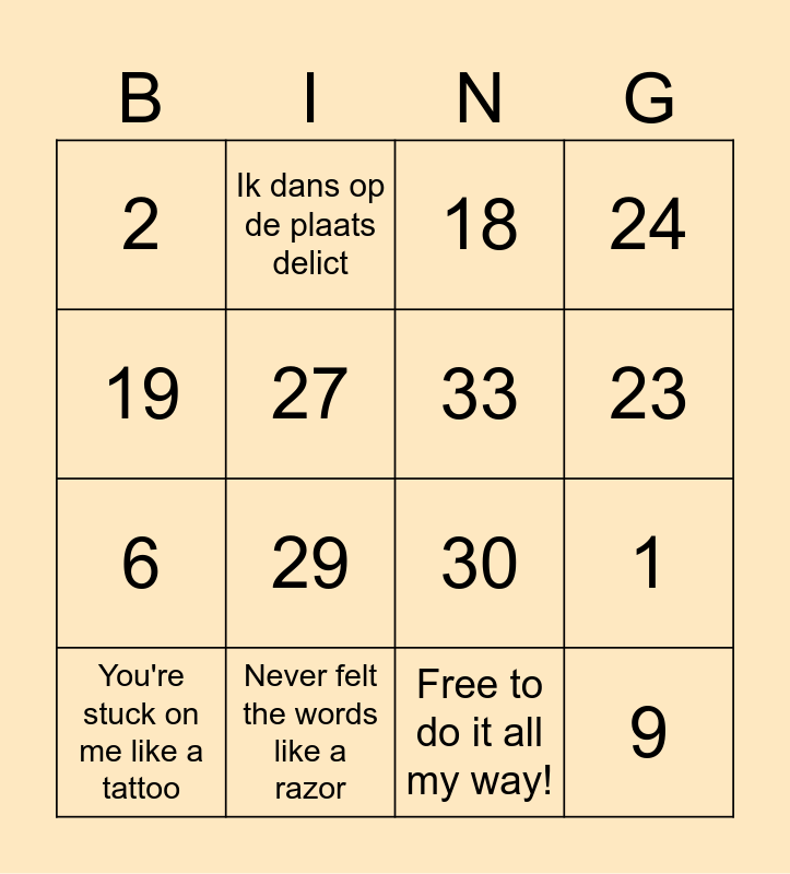 Kamp Bingo Card