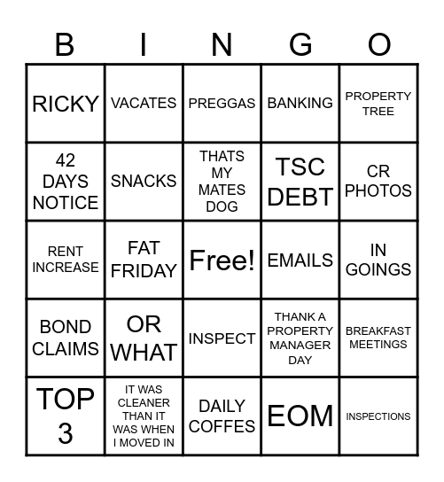Property Management Bingo Card
