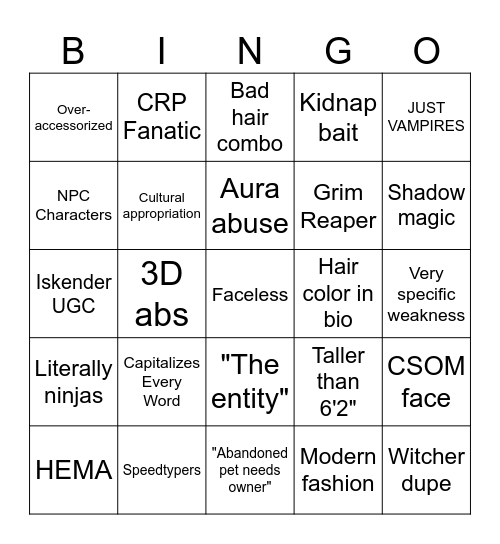 KL2 Hell Bingo Card