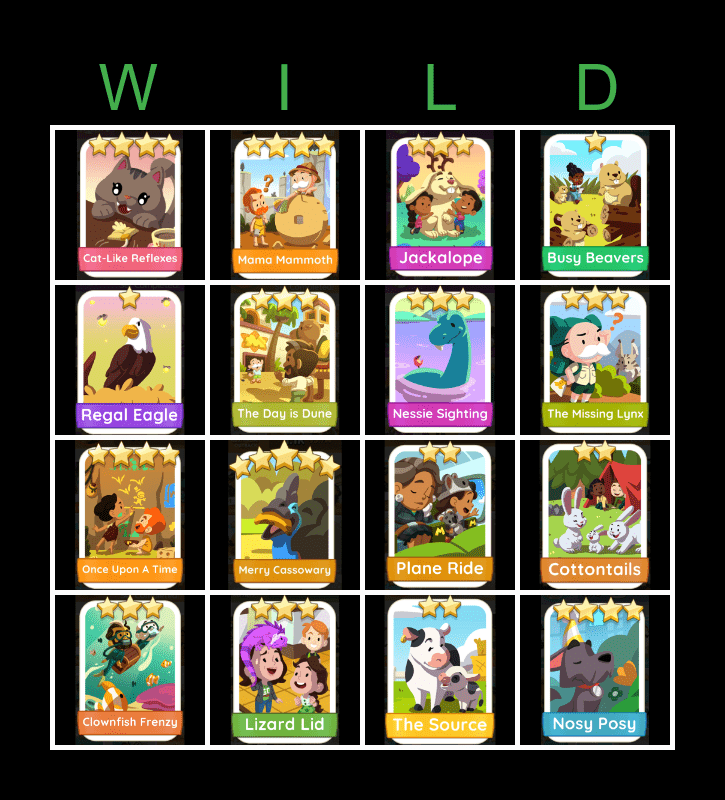 Wildlife Bingo Card
