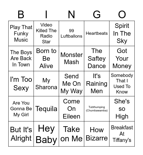 One Hit Wonders Bingo Card